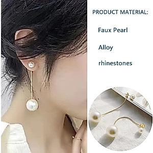 SAMOCO 9 Pairs Big Simulated Pearl Long Tassel Drop Earrings for Women Double Sided Front Back Pearl Earrings Cross Imitation Pearl Dangle Earrings