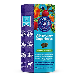 NaturVet Evolutions All-in-One + Superfoods 90ct Soft Chews for Dogs - Bone Broth, Superfoods Provides Nutritional Support for Healthy Digestion, Joints, Skin & Coat, Immune System, Overall Health