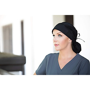 Sparkling EARTH Solid Black Big Hair Ponytail Classic Surgical Style Scrub Working Cap - Made in The USA!!!