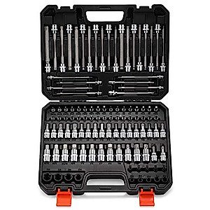 RIMKOLO 107-Piece Allen and Torx Bit Socket Set, 1/4", 3/8" and 1/2" Drive Hex/Ball End Hex/Torx/Extra Long Torx/Tamper Proof Torx SAE & Metric Bit Set