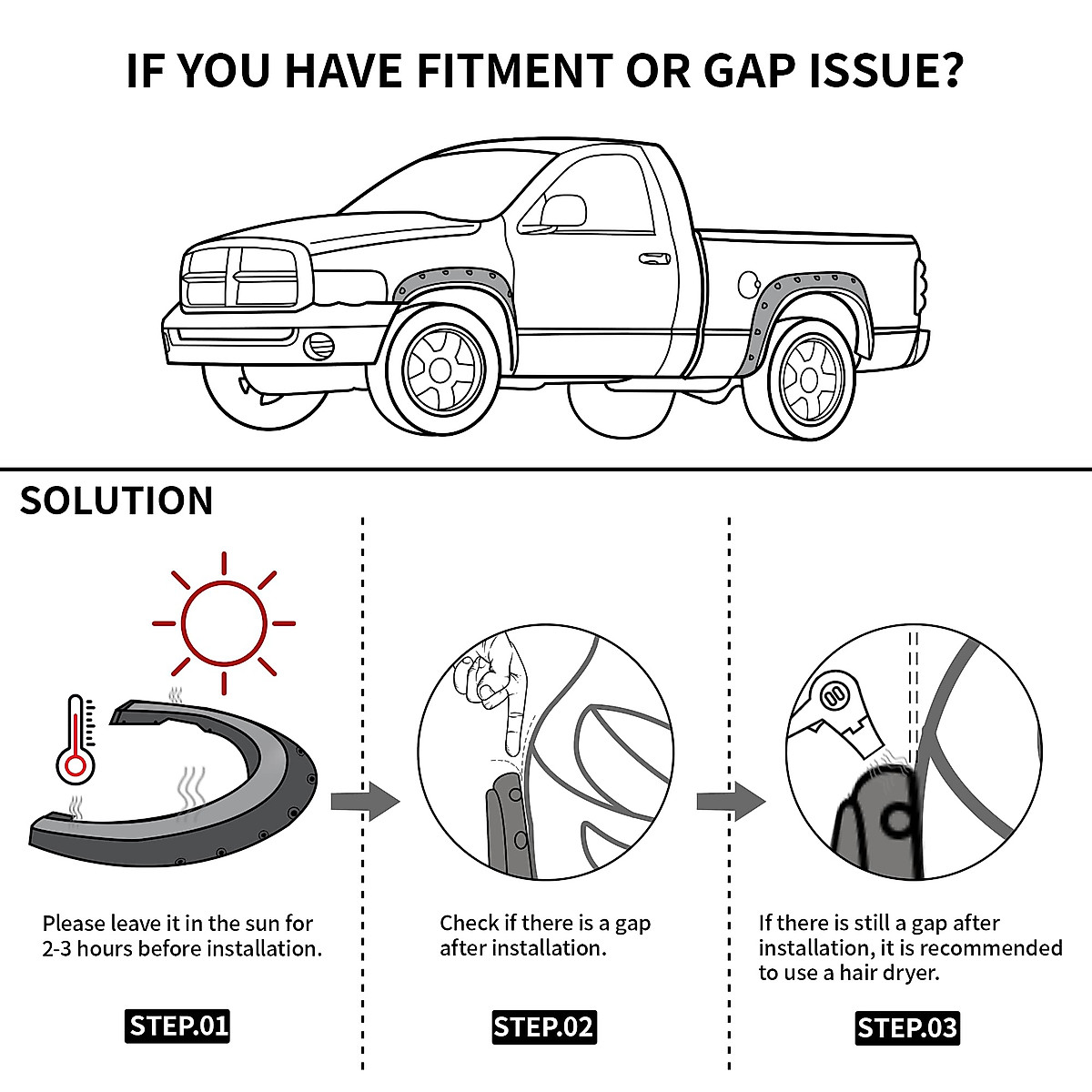 LEDKINGDOMUS Fender Flares Kit Compatible for 1999-2007 Ford F-250 / F-350 / F-450 Super Duty, UV Protected Dura-Flex Material Smooth Black Finish Front Rear Fenders Pocket Rivet Style 4pcs