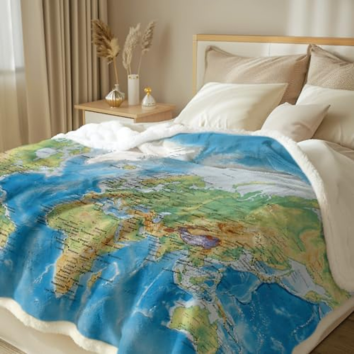 Sleepwish Map Fleece Blanket Blue Throw Blanket Soft Kids Throw Blanket Thick Plush Blanket Vivid 3D Print Map of The World Sherpa Blankets for Teens Kids Boys Girls 50x60 Inches