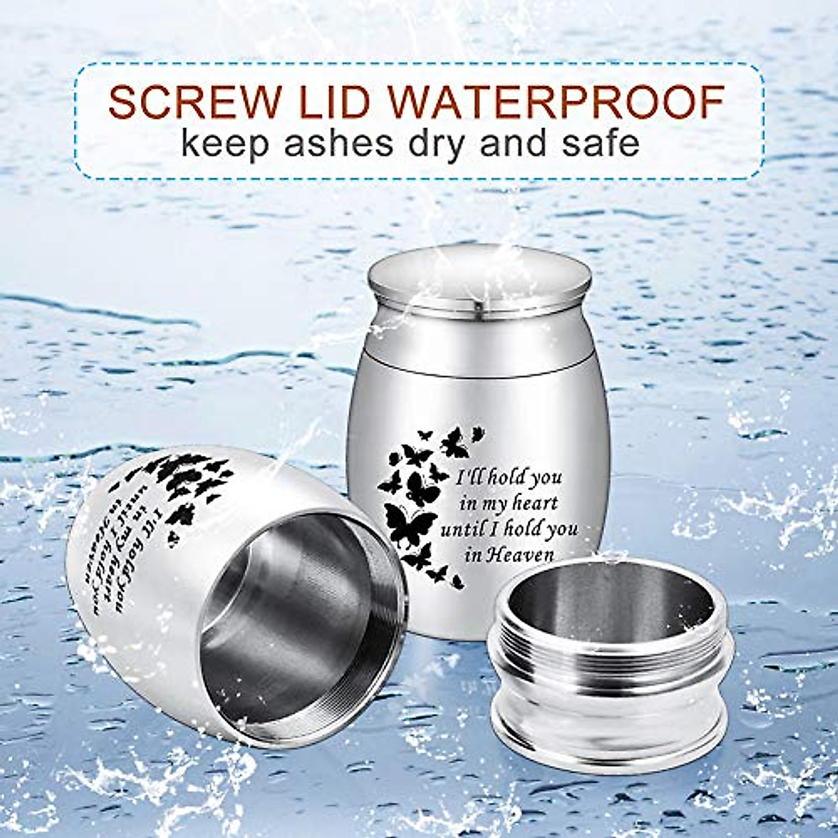 1.57 Inch Small Keepsake Urns for Ashes Mini Butterfly Cremation Urn for Human Ashes Stainless Steel Funeral Ash Holder for Men for Women - I'll Hold You in My Heart Until I Hold You in Heaven