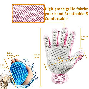 FURBB Pet Grooming Glove 2pack Cat Dog Gentle Deshedding Brush Glove - Efficient Pet Hair Remover Massage Mitt - Enhanced Five Finger Design Perfect for Long Short Fur (Pink 2Pack)