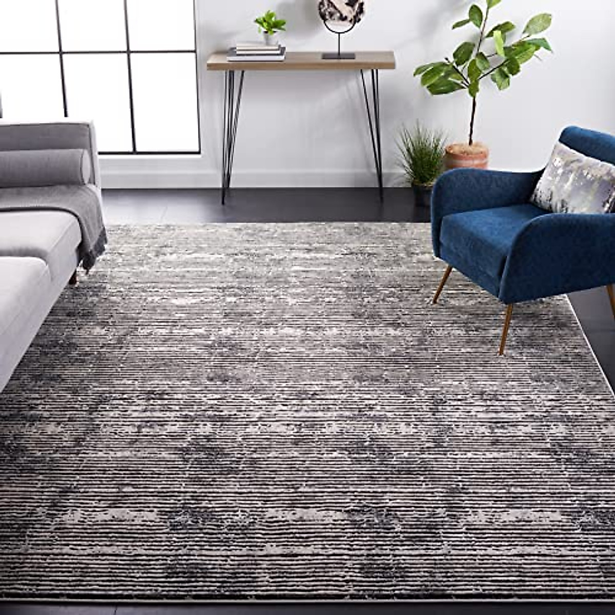 SAFAVIEH Lurex Collection Area Rug - 8' x 10', Black & Grey, Modern Abstract Design, Non-Shedding & Easy Care, Ideal for High Traffic Areas in Living Room, Bedroom (LUR188Z)