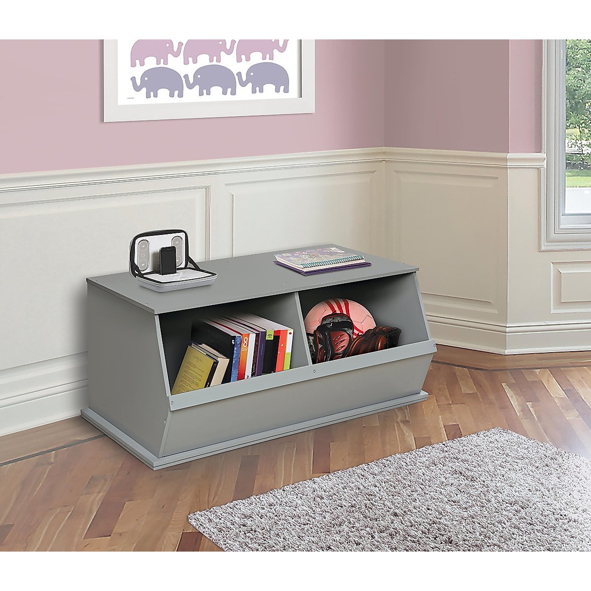 Stackable Wooden 2 Bin Open Storage Toy Organizing Cubby