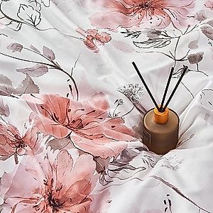 DESIHOM 3 Pieces Floral Duvet Cover Queen Size Light Pink Flower Duvet Covers Set Coquette Spring Duvet Cover with Zipper Comforter Cover Queen Size Pink Bedding Set