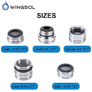 𝗪𝗜𝗡𝗚𝗦𝗢𝗟 Faucet Adapter Kits lead-free chrome-plated Brass for Kitchen Bathroom Faucet Male Female Faucet Mount Filter Garden Hose Bathtub Aerator Diverter Water Filter Accessories 5PCS