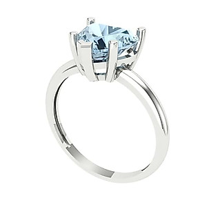 Clara Pucci 2.0 ct Heart Cut Solitaire Natural Aquamarine 5-Prong Engagement Bridal Promise Anniversary Ring 18K White Gold Size 3.75