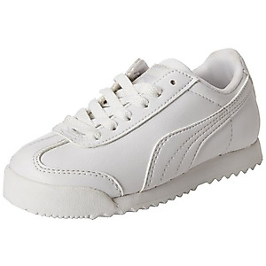 PUMA unisex-child Roma Basic JR Sneaker, White/Light Gray, 4 M US Big Kid