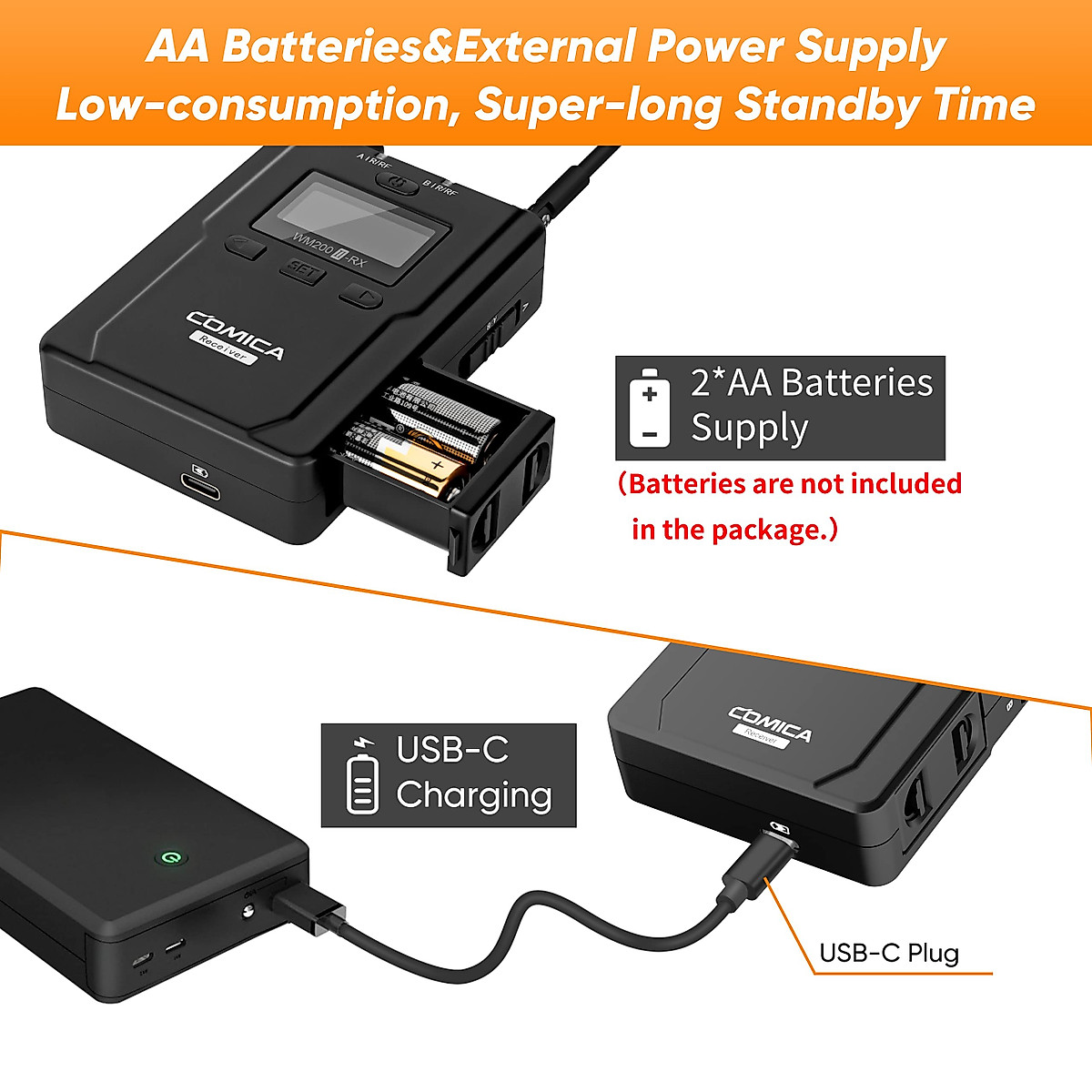 Wireless Lavalier Microphone, Comica CVM-WM200A 96-Channel UHF Wireless Lapel Microphone System for Cameras/XLR Camcorders Interview Youtube Video Recording, Dual Lav Mic with 394FT Transmission