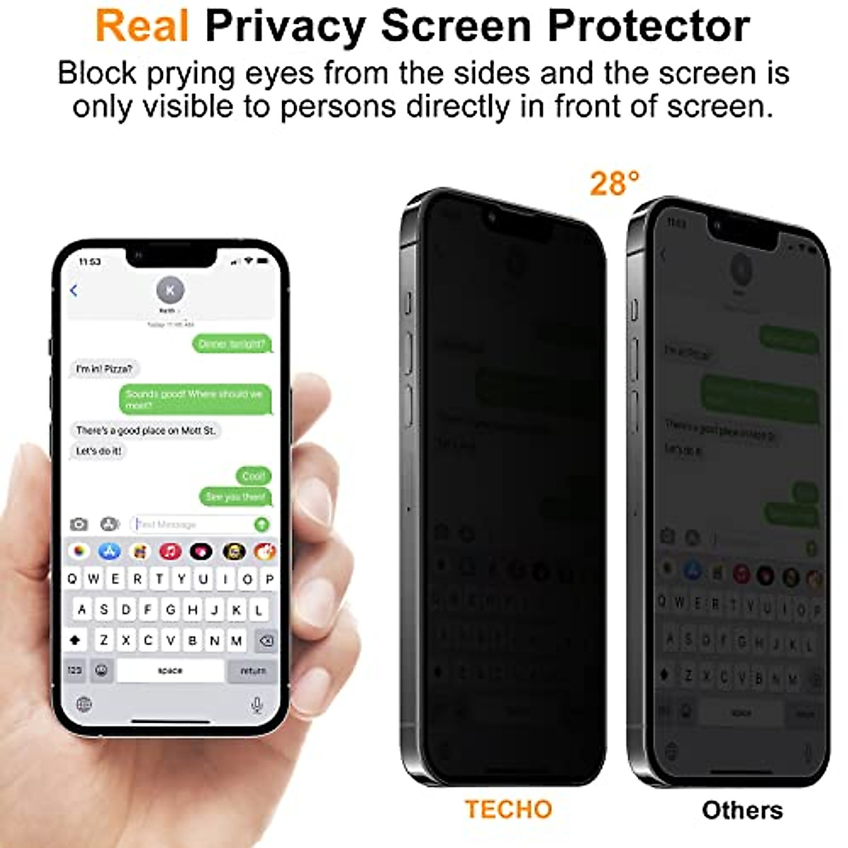 TECHO Privacy Screen Protector Compatible with iPhone 14 / iPhone 13 / iPhone 13 Pro Tempered Glass Film (Edge to Edge Full Coverage) (Anti Spy) (Case Friendly) (2 PACK) (6.1 inch)