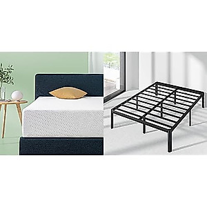 Zinus 12 Inch Cooling Essential Foam Mattress and Van 16 Inch Metal Platform Bed Frame/Steel Slat Support/No Box Spring Needed/Easy Assembly, Queen