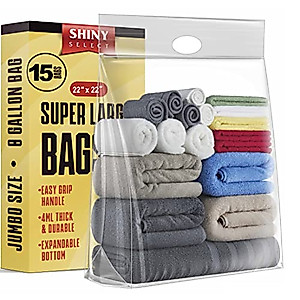 [ 15 count ] Jumbo Bags - DOUBLE ZIPPER - Storage Bag with Carry Handles - Extra Large 22x22" - 8 Gallon Clear Heavy Duty 4 Mil Plastic with Zipper Top for Clothing (22" x 22")