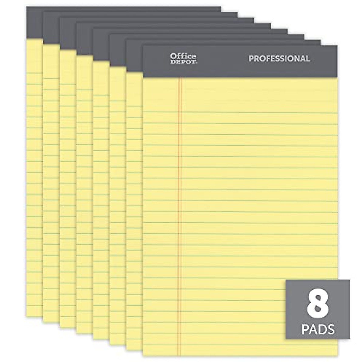 Office Depot® Brand Professional Perforated Pads, 5" x 8", Narrow Ruled, 50 Sheets Per Pad, Canary, Pack Of 8 Pads