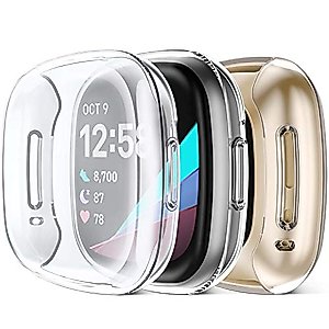 Maledan Compatible with Fitbit Versa 3 and Sense Screen Protector, 3 Pack Clear Ultra Thin Full Protective TPU HD Protector for Fitbit Sense/Versa 3 Case Cover Accessories and Bands Women Men