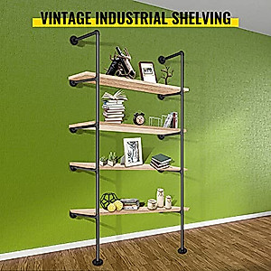 VEVOR Industrial Pipe Shelves 5-Tier Wall Mount Iron Pipe Shelves 2 PCS Pipe Shelving Vintage Black DIY Pipe Bookshelf Each Holds 44lbs Open Kitchen Shelving for Bedroom & Living Room W/Accessories