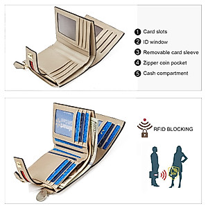 FOXLOVER Small Wallets for Women, Cowhide Leather Ladies Cute Zipper Purses Wallet with ID Window Credit Card Holders Gift Box Packing Womens Small Bifold Wallets (Gold)