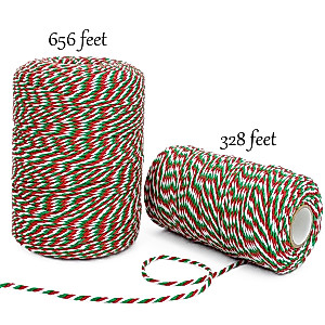 Cotton Twine Green Red and White Baker String 2mm Thick 328 Feet Christmas Twine for Gift Wrapping DIY Crafts Home Decoration Gardening
