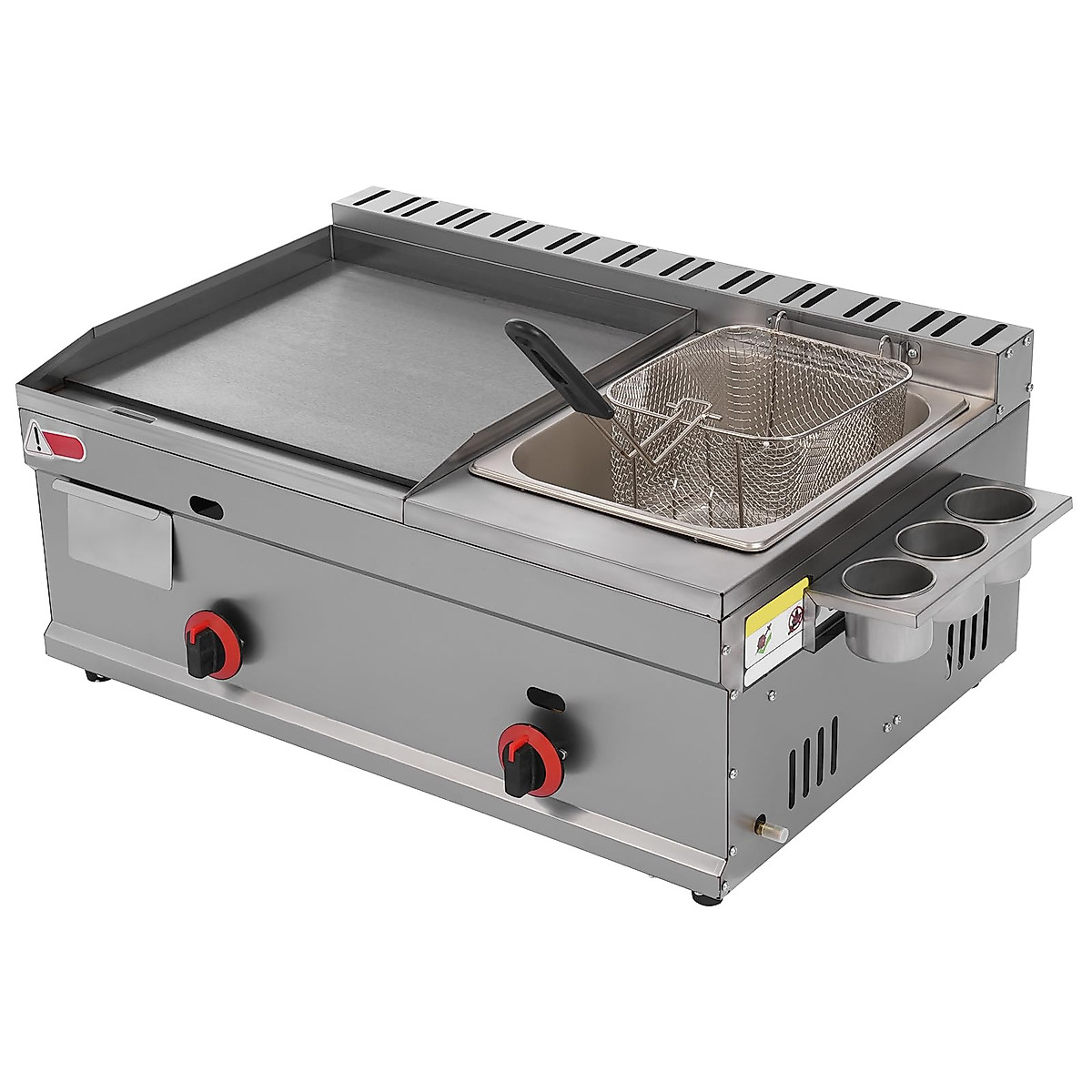 BANLICALI Gas Deep Fryer with 6L Basket for Commercial Use, Kitchen Fat Fryer LPG Gas Fryer with Griddle, Stainless Steel Griddle And Deep Fryer for Home Kitchen Restaurant Snack Bar Silver