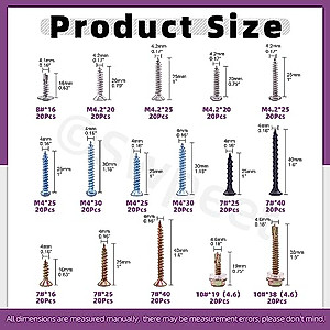 Swpeet 320Pcs 16 Mixed Self Drilling & Self Tapping Screws Wood Screws Assortment Kit, Multi-use Perfect for Wood Screws, Sheet Metal Screws, and Drywall Screws