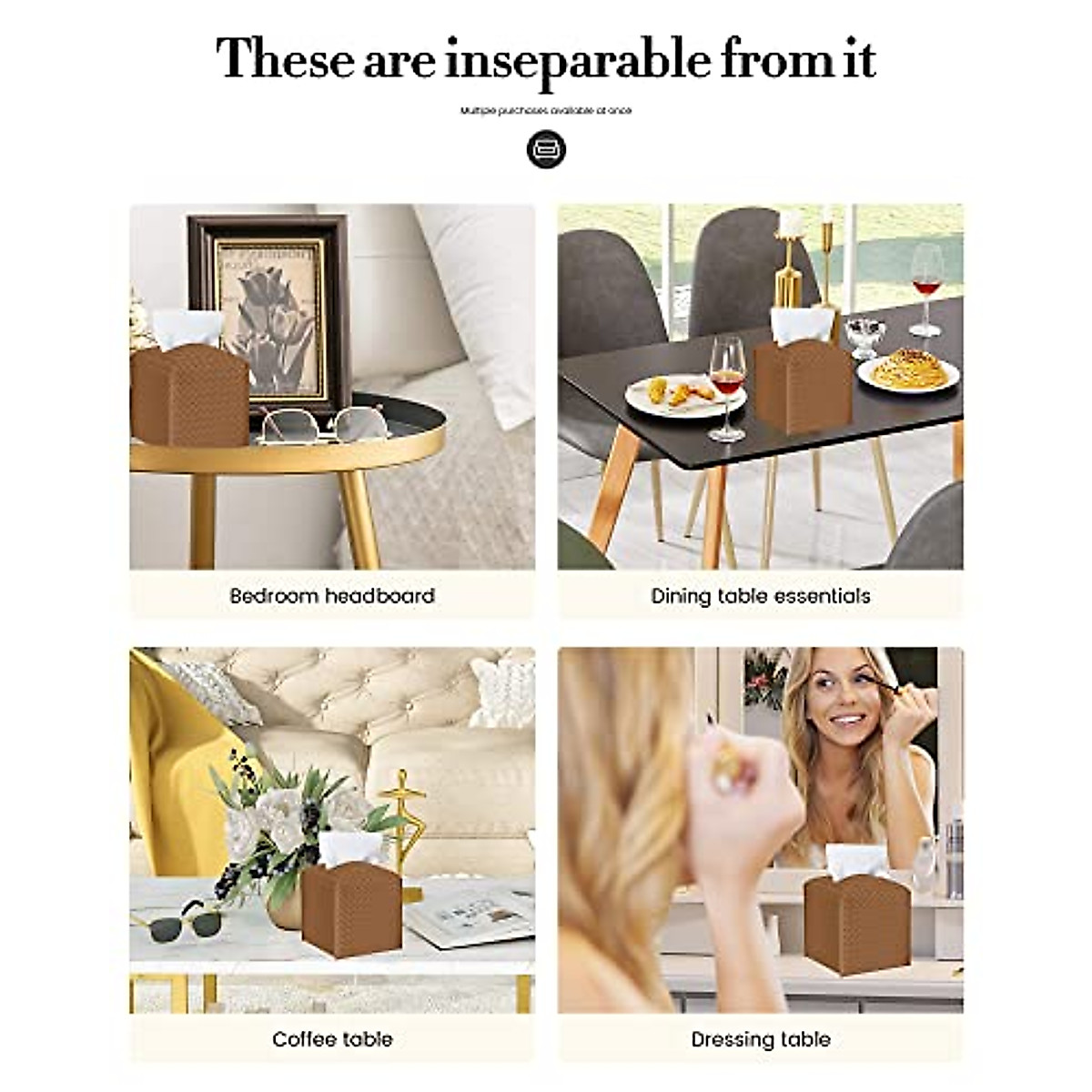 Tissue Box Cover, Jeethemy, Square Tissue Box Holder for Black PU Leather with Braided Pattern, Portable and Foldable, Can Be Used Both at Home and Outdoors,Single Soft Camel