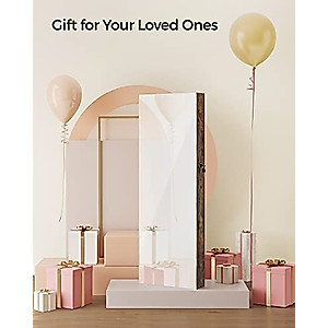 SONGMICS Jewelry Cabinet Armoire, Lockable Wall-Mounted Storage Organizer Unit with 2 Plastic Cosmetic Trays, Full-Length Frameless Mirror, Textured Brown UJJC001X01