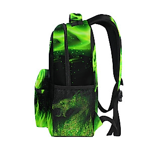Custom Green Fire Dragon School Backpack Personalized Your Name Text Bookbag for Boys Girls Teens Casual Travel Bag Computer Laptop Daypack