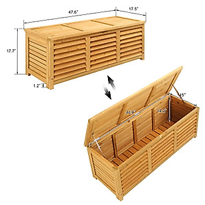 VINGLI Outdoor Wooden Deck Box, Storage Box with Lids for Easy Switching, 47 Gallon Wooden Storage Bins for Garden, Yard, Patio, Balcony, Natural