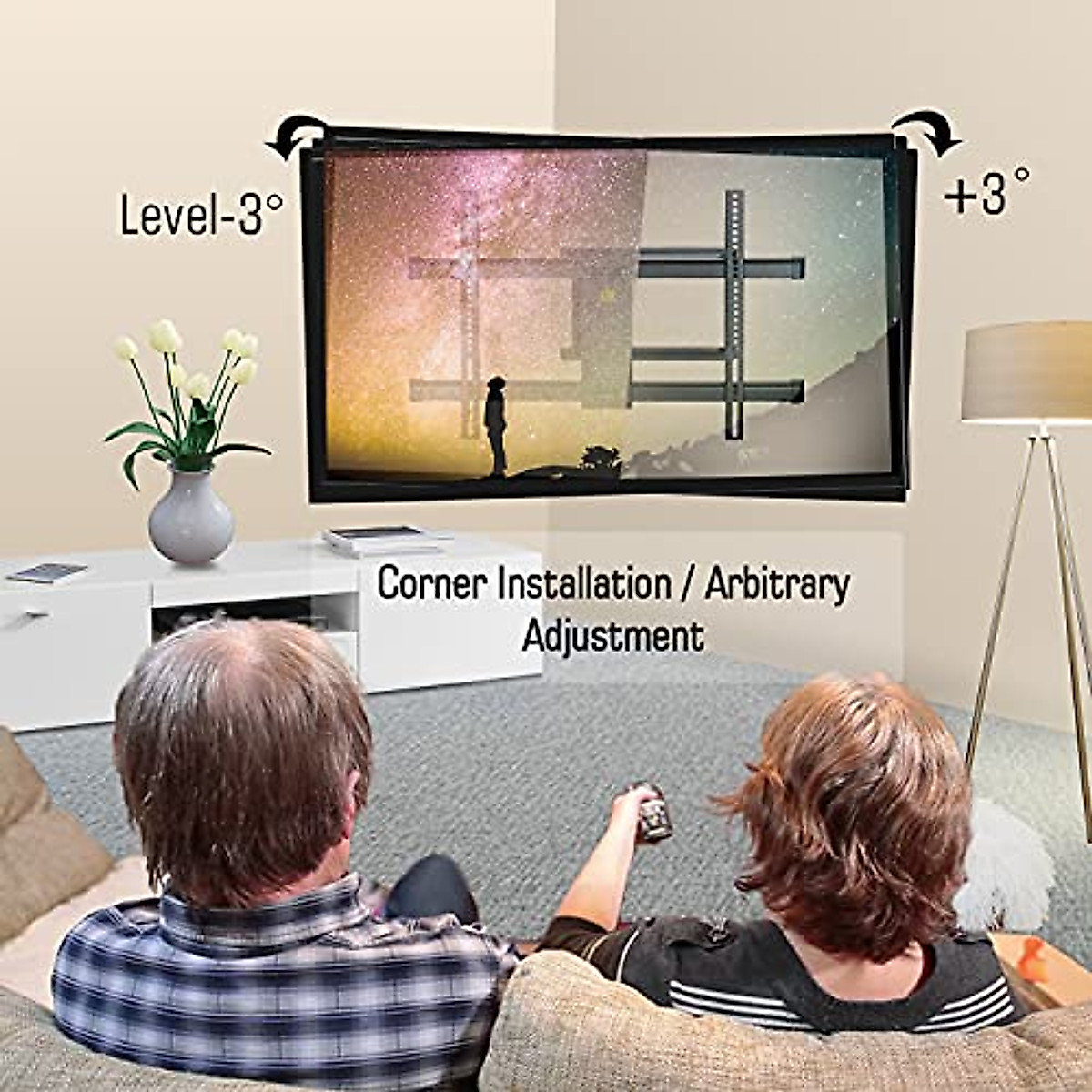 FORGING MOUNT Long Extension TV Mount Corner Wall Mount TV Bracket Full Motion with 30 inch Long Arm for Corner/Flat Installation fits 37 to 75" Flat/Curve TVs, VESA 600x400mm Holds up to 99lbs