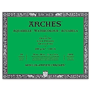 Arches Watercolor Block 11x14-inch Natural White 100% Cotton Paper - 20 Sheets of Arches Watercolor Paper 140 lb Cold Press - Arches Art Paper for Watercolor Gouache Ink Acrylic and More