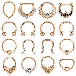 MODRSA Septum Rings Septum Piercings Septum Jewelry 16g Septum Ring Stainless Steel Septum Nose Rings Hoop for Men Women Rose Gold 8mm 10mm