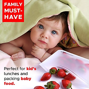 eoglo Reusable Food Storage Bags, BPA FREE, Dishwasher Safe 8 Pack XLarge Gallon Size Freezer Bags