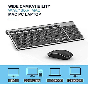 Wireless Keyboard and Mouse,J JOYACCESS 2.4G Ergonomic and Slim Wireless Computer Keyboard Mouse Designed for Windows, PC, Laptop,Tablet - Black Grey