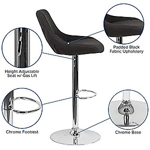 Flash Furniture Elijah Contemporary Black Fabric Adjustable Height Barstool with Chrome Base