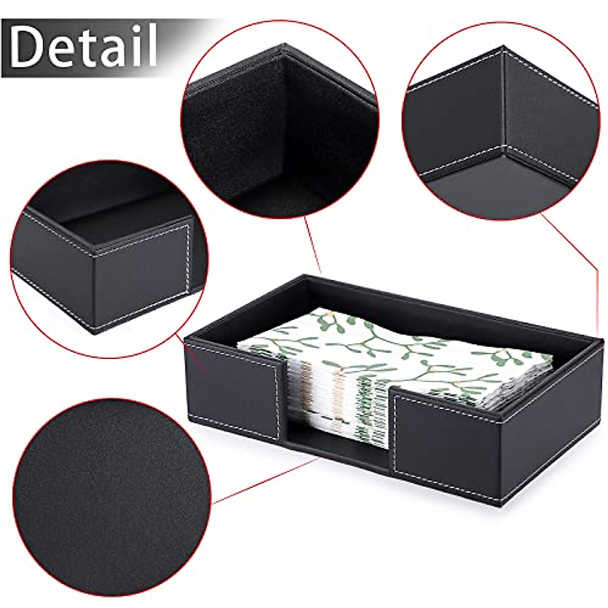 Sumnacon Rectangle Napkin Holder for Dinner Table Kitchen Contertop, Stylish Leather Guest Towel Holder for Bathroom Vanity, Decorative Basket for Tissue Paper Hand Towel Storage, Brown Flower