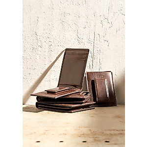 Fossil Men's Derrick Leather RFID-Blocking Magnetic Card Case with Money Clip Wallet, Dark Brown, (Model: ML3812201)