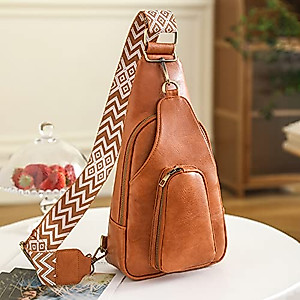 Stylifeo PU Leather Women Sling Bag Boho Sling Backpack Small Crossbody Fashion Chest Bags Satchel Daypack for Cycling Hiking Brown