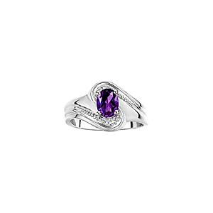 Rylos Rings for Women Silver Swirl Ring with 7X5MM Oval Gemstone & Diamond Ring February Amethyst Jewelry Size 10