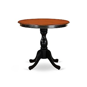 East West Furniture ESQU3-BCH-W 3 Piece Kitchen Table Set for Small Spaces Contains a Round Dining Room Table with Pedestal and 2 Solid Wood Seat Chairs, 30x30 Inch, Black & Cherry