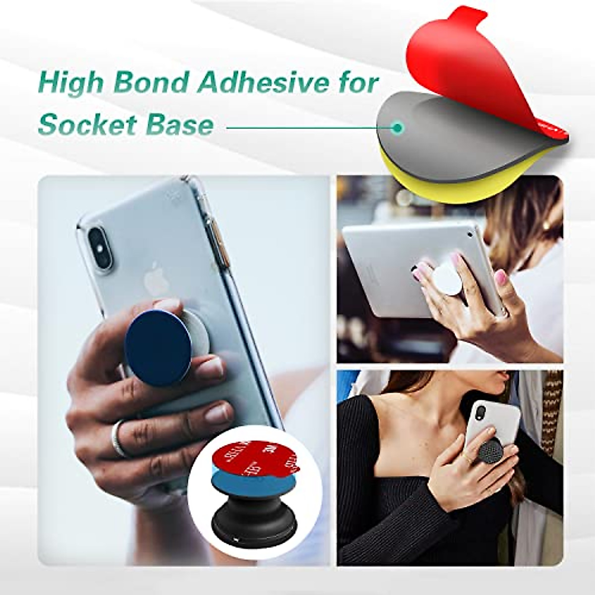 volport Extra 3M Tape Super Sticky Adhesive Replacement and Phone Magnet Sticker Disc for Reusing Grip Stand Socket Base, Circle Double Sided Car Mount Holder Strong Glue Pads Round Magic Metal Plate