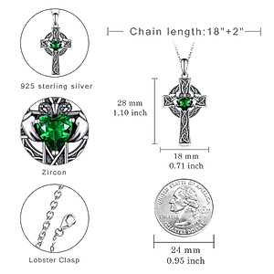 Peireara Claddagh Necklace for Women 925 Sterling Silver Celtic Claddagh Pendant Necklace Good Luck Celtic Kont Claddagh Irish Jewelry Gifts for Women Mom