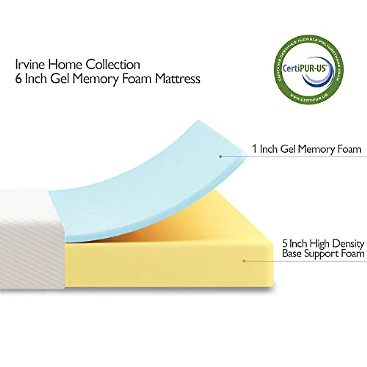 Irvine Home Collection Twin Size 6-Inch, Cooling Gel Memory Foam Mattress, Medium Firm, Cool Sleep and Pressure Relief, CertiPUR-US Certified, Great for Kids, Bunk Beds, Trundles, Campers, Daybeds