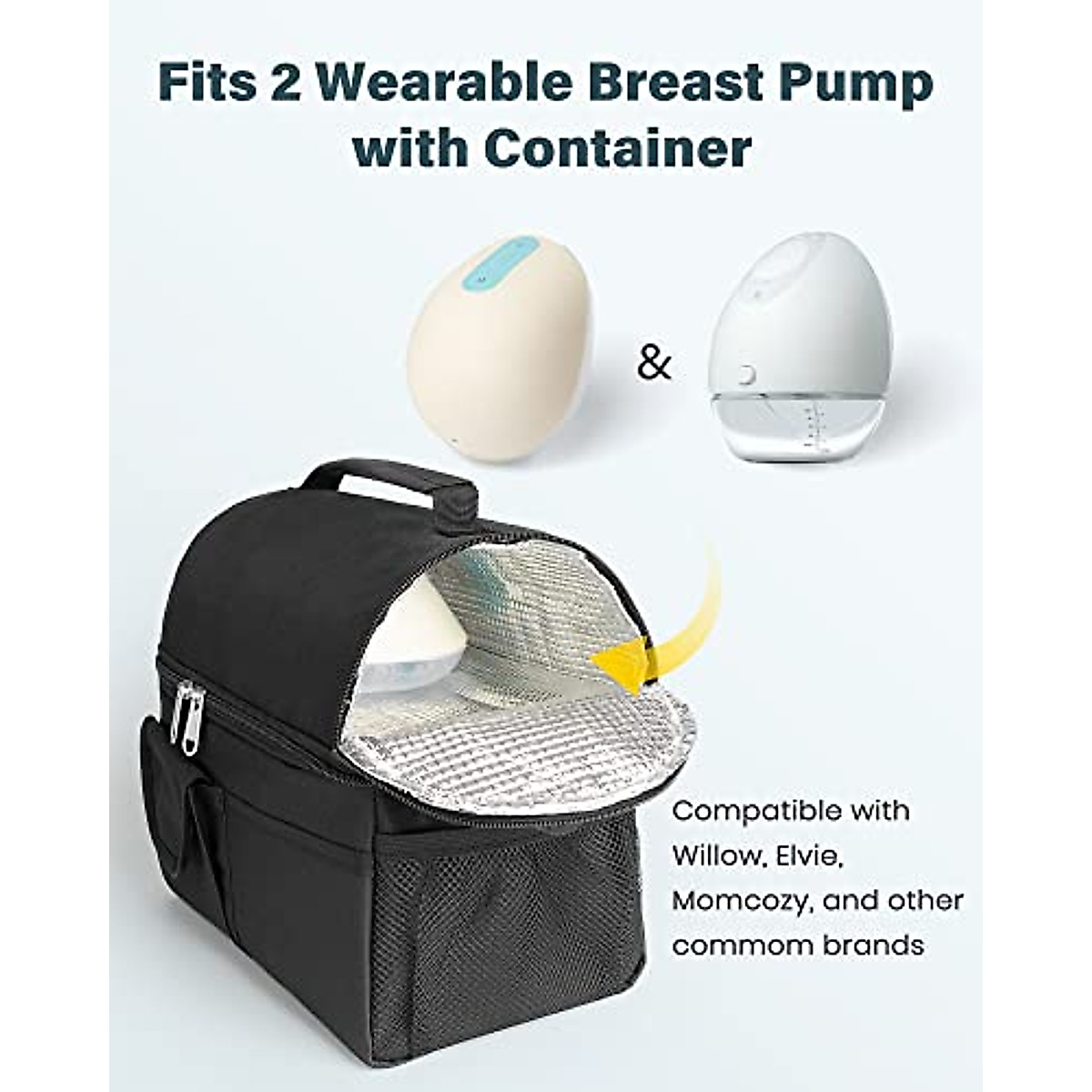 Wearable Breast Pump Bag with Cooler, Compatible with Willow, Elvie, Momcozy Breast Pump, Stylish Insulated Storage Container Case for Hand Free Breast Pump
