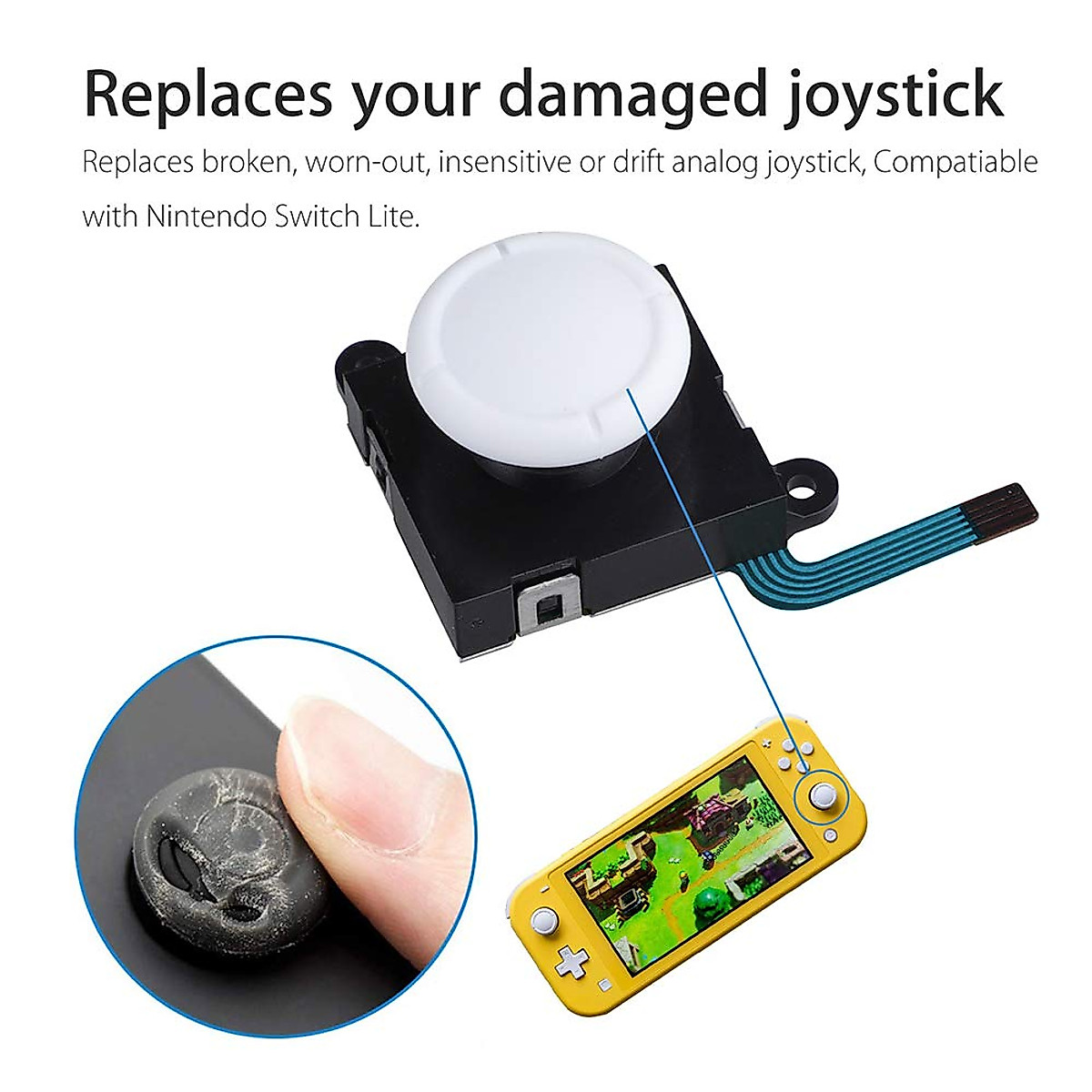 2-Pack 3D Replacement Joystick Analog Thumb Stick for Nintendo Switch Lite and Joycon, Include Tri-Wing, Cross Screwdriver, Pry Tools, 4 Thumbstick Caps