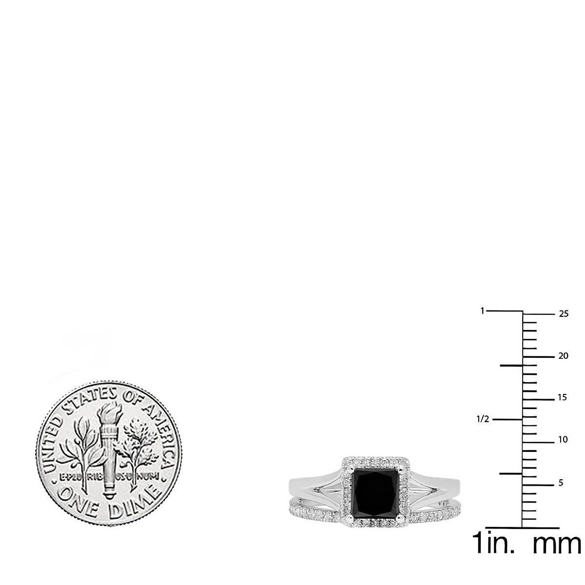 Dazzlingrock Collection 1.80 Carat (ctw) 10K Black & White Diamond Bridal Halo Engagement Ring Set, White Gold, Size 7.5