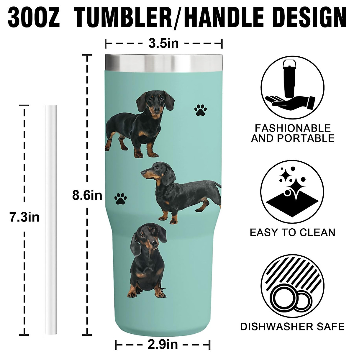 Caiibaoob Dachshund Tumbler for Dachshund Owners, 30oz Stainless Steel Vacuum Insulated Water Bottle (Dachshund-Seaform)