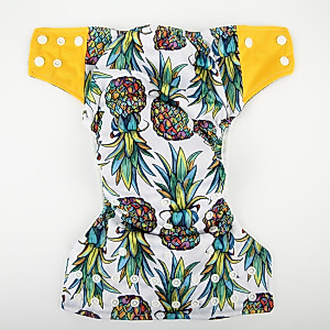Sigzagor 3 AIll in One Cloth Diapers Nappies for Night AIO Sewn in Insert Reusable Washable (Arrow Pineapple Pack)
