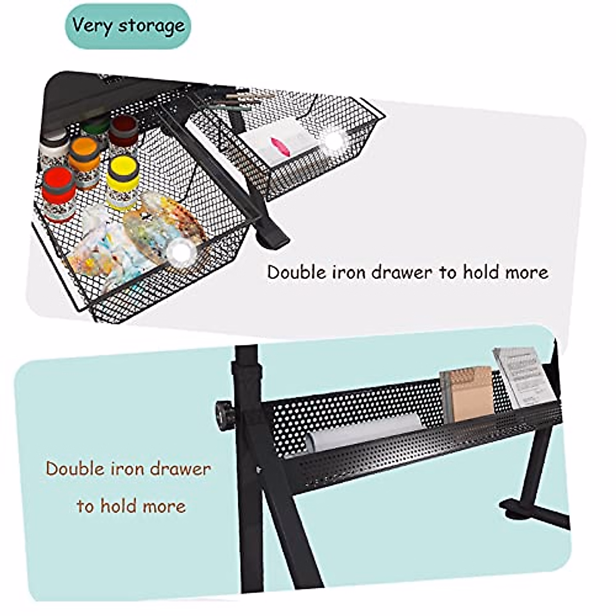 EESHHA Drawing Table Adjustable Glass Drafting Table,Versatile Art Study Table,with Storage Drawers,Art Studio Design Sketching Painting Work Station (Color : Glass) (Glass) (Glass)