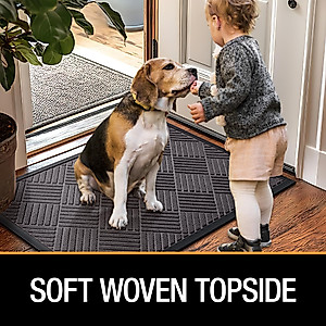 ZTIONHD Front Door Mat Outside Entrance, Indoor Outdoor Low Profile Rubber Doormat, Waterproof Heavy Duty Patio Mat, Fade Resistant, Easy Clean All-Weather Durable, Small 17x29.5 inch Grey Striped